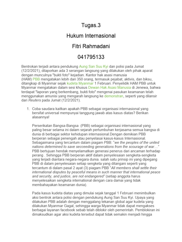 Tugas 3 Hukum Internasional | PDF | Politik