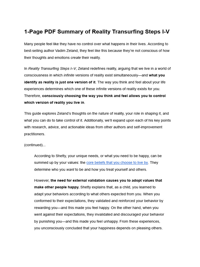 Reality Transfuring Summary | PDF | Motivation | Motivational