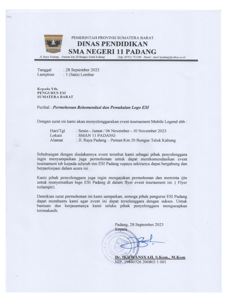 Surat Rekomendasi Esi Sumbar | PDF