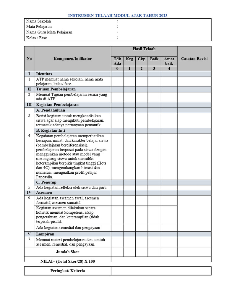 Instrumen Telaah Modul Ajar | PDF