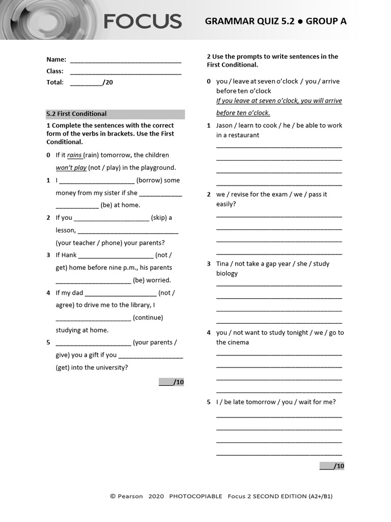 Focus2 2E Grammar Quiz Unit5 2 GroupA | PDF