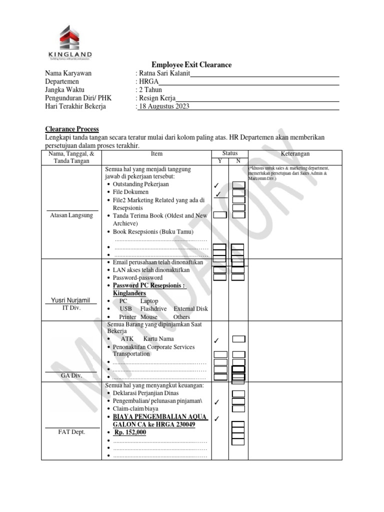 FORM EXIT CLEARANCE | PDF