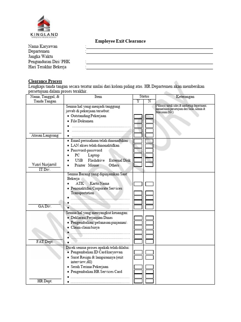 Form Exit Clearance Form 2022 | PDF