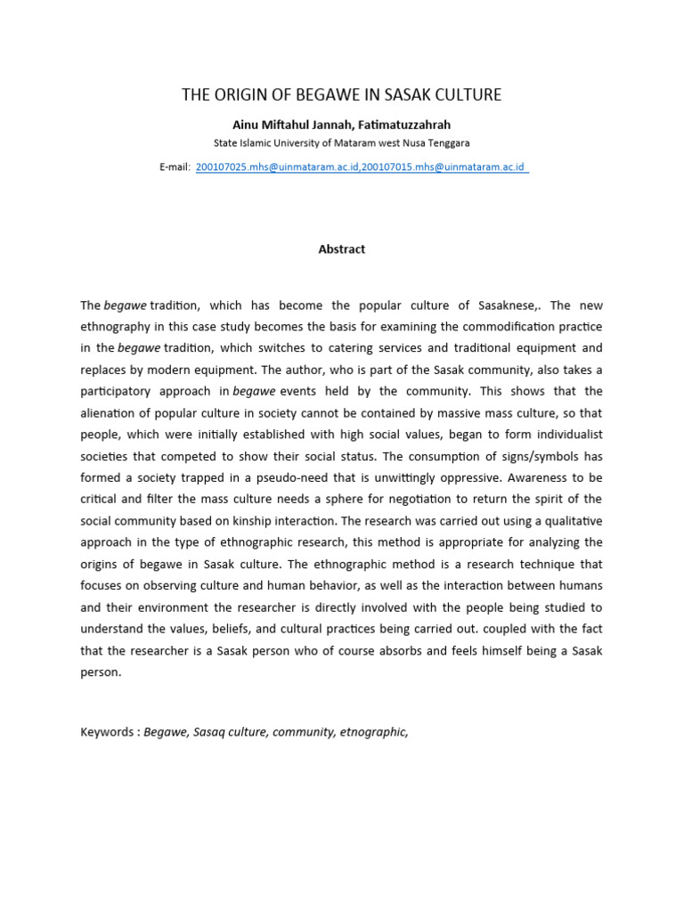 Sasak Culture: Begawe Tradition Origins | PDF | Ethnography | Data