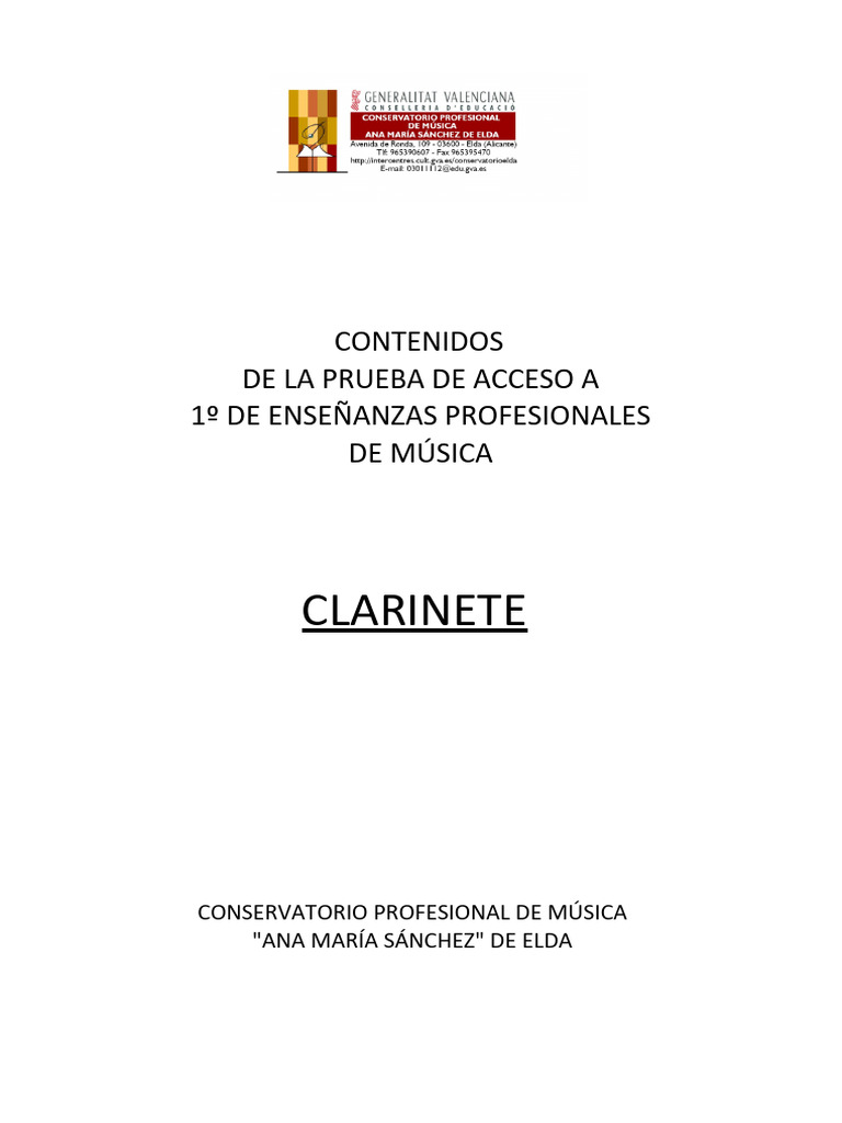 EEPP 1º CONTENIDOS ACCESO 1º EEPP Clarinet | PDF