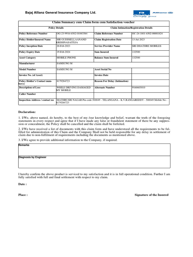 Claim Summary Report | PDF | Finance & Money Management