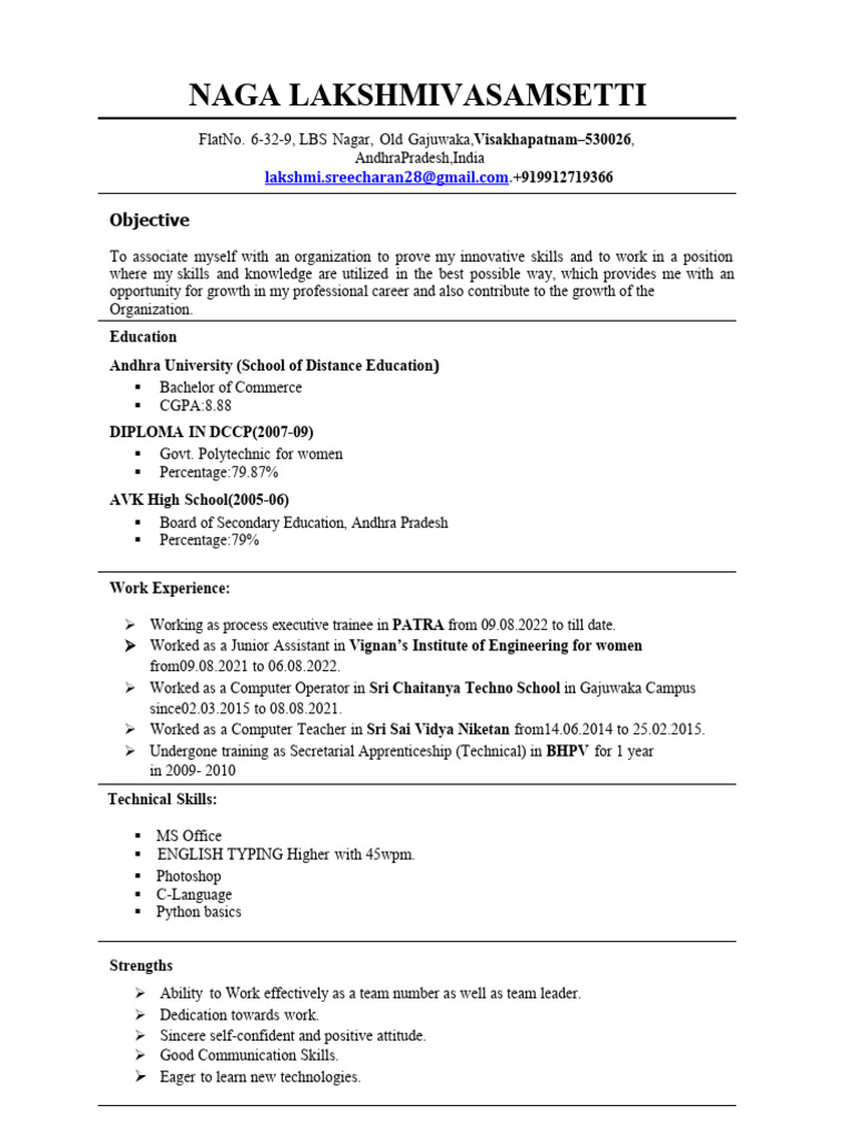 Naga Lakshmi Resume | PDF