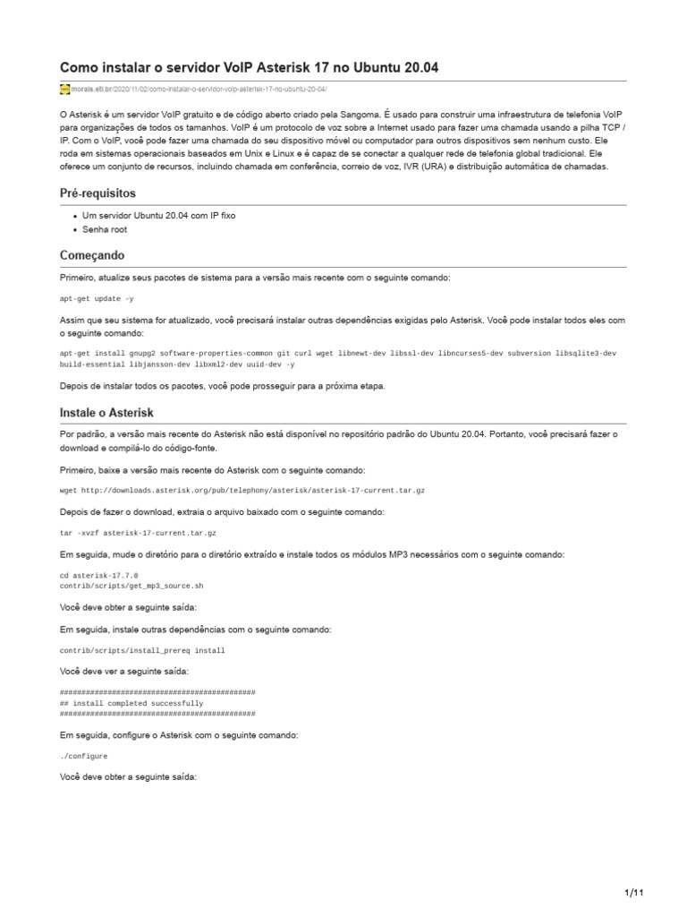 Como Instalar o Servidor VoIP Asterisk 17 No Ubuntu 2004 | PDF | Voz sobre IP (VoIP) | Servidor ...