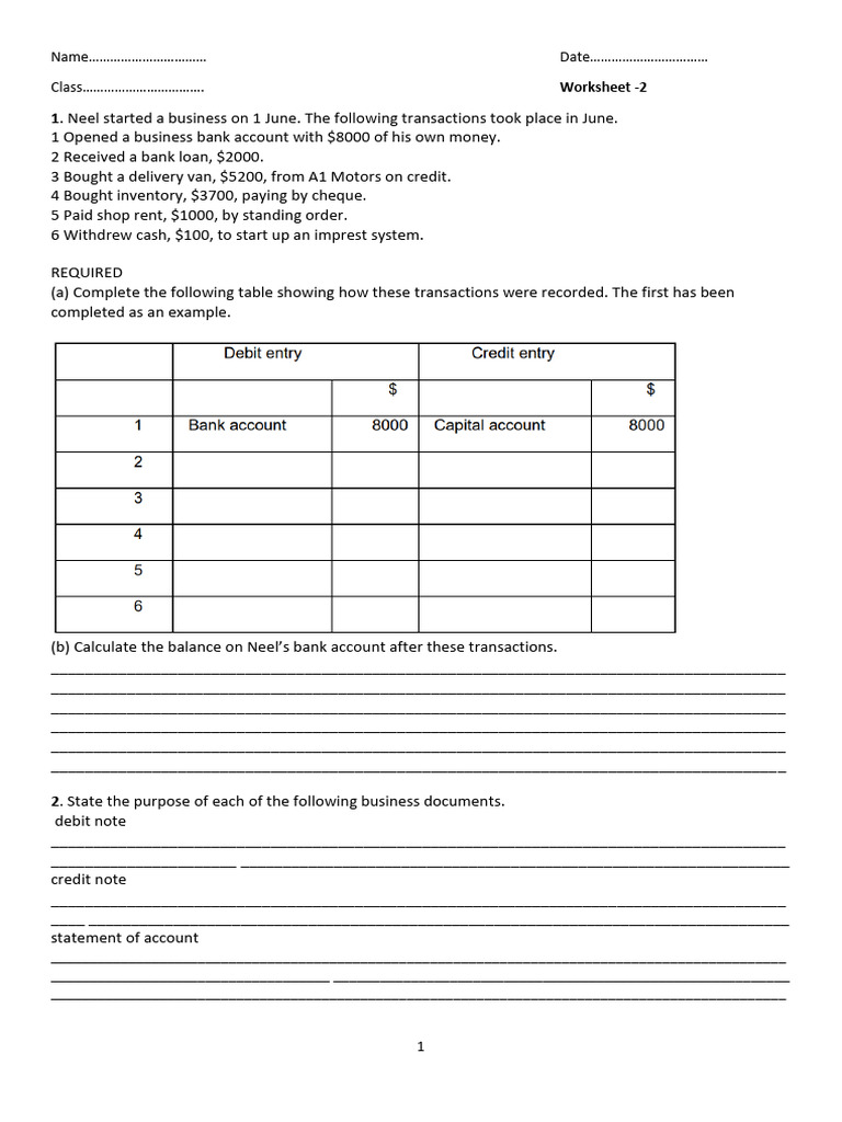 Accounting Mid Term Worksheet-2 | PDF | Debits And Credits | Banks