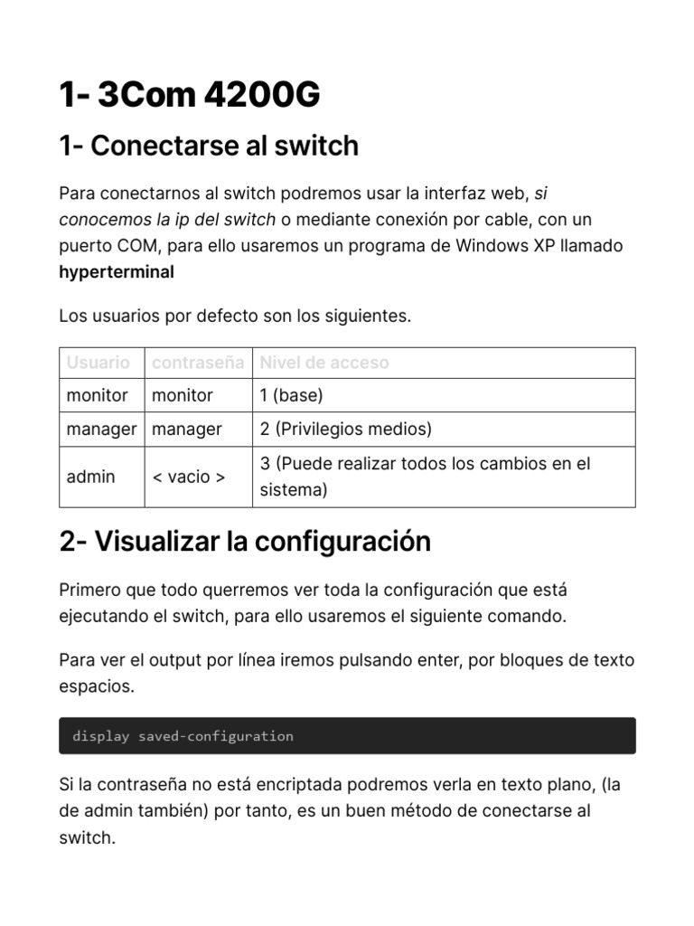 Switch 3com 4200G | PDF | Interfaz de línea de comando | Archivo de ...
