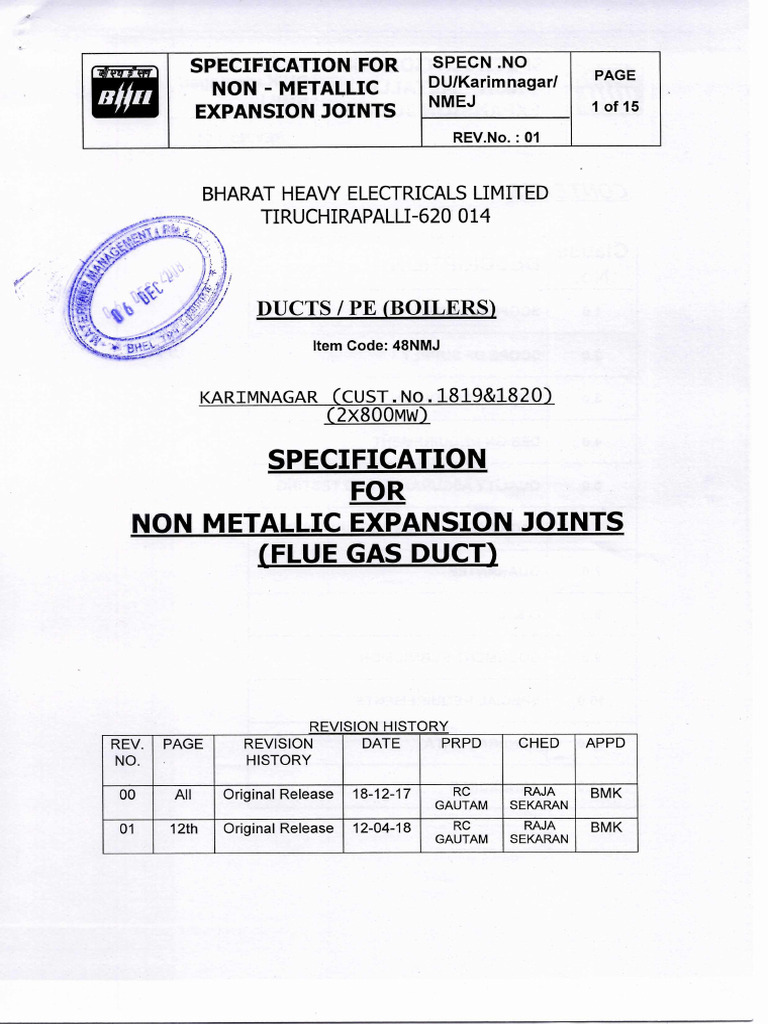 BHEL Non metalic Bellows specifications-1560309334 | PDF | Duct (Flow) | Specification ...