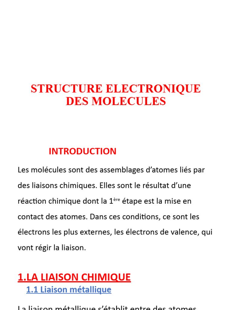 Structure Electronique Des Molecules | PDF | Liaison chimique | Atomes