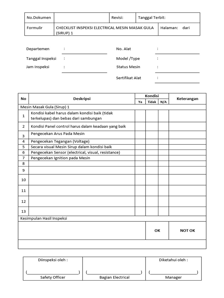 Checklist Inspeksi Mesin Elektrikal | PDF | Teknologi & Rekayasa