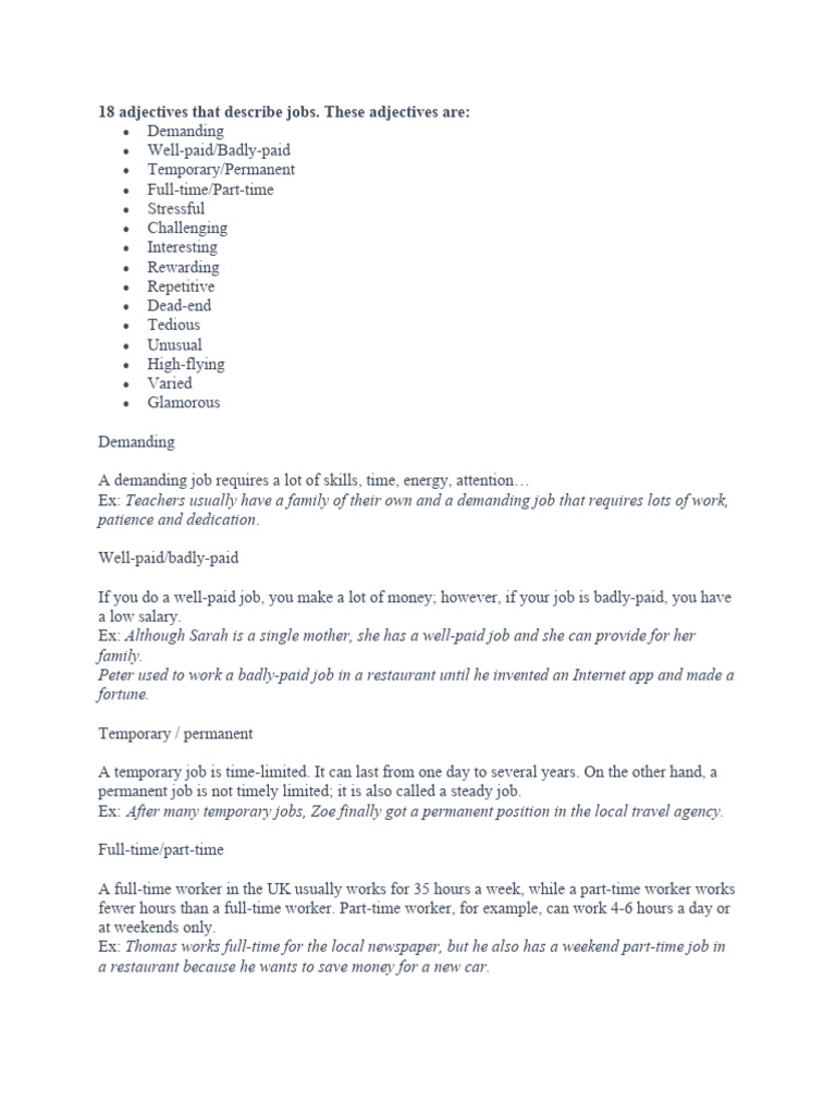 18 Adjectives That Describe Jobs | PDF | Business