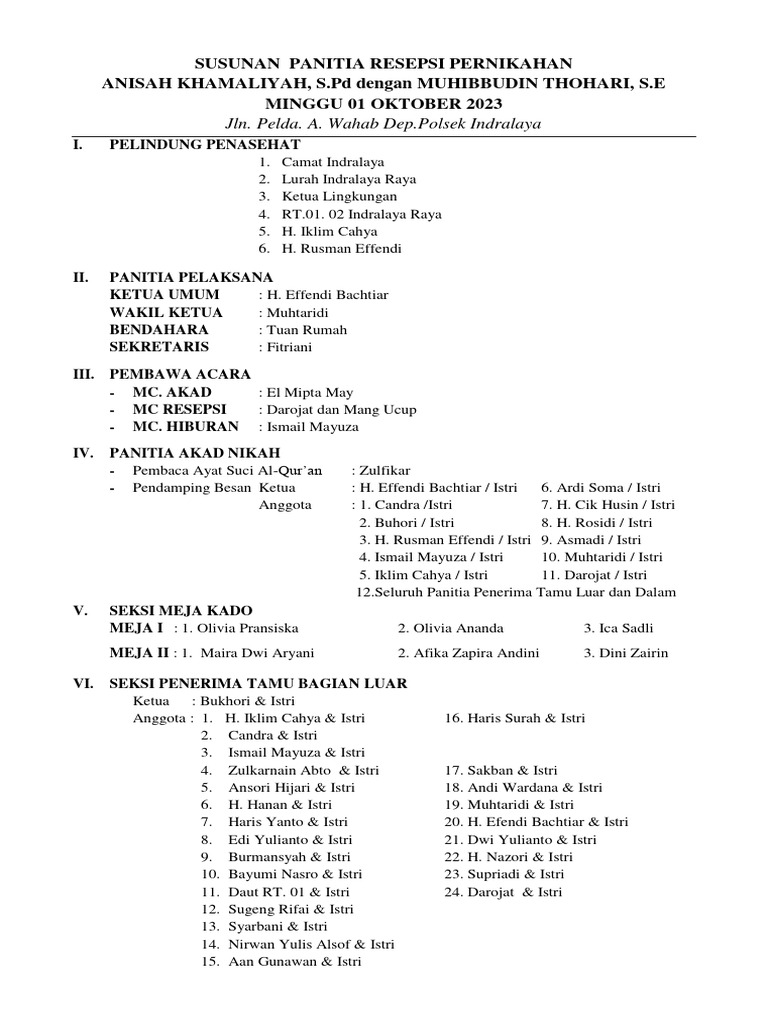 Susunan Panitia Resepsi Pernikahan01 | PDF