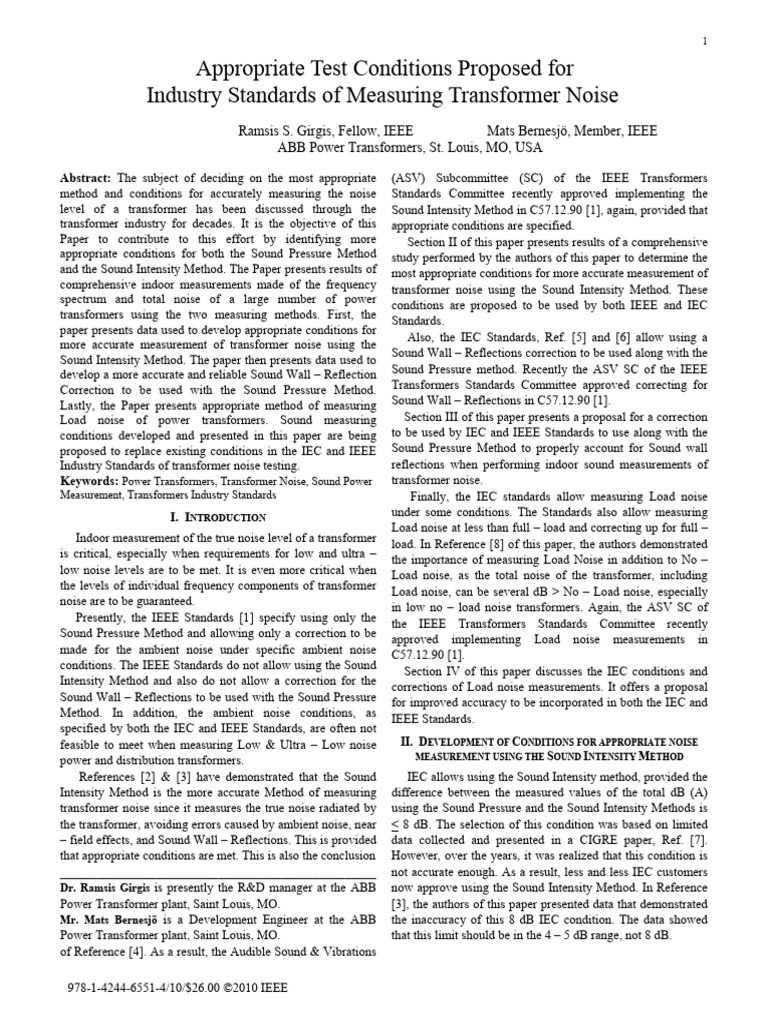 Transformer Noise Measurement Techniques and Analysis | PDF