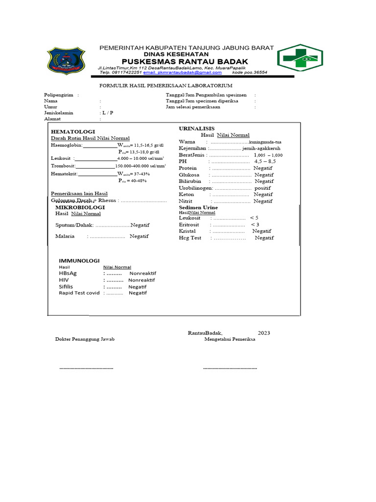 Form Hasil Lab Terbaru | PDF