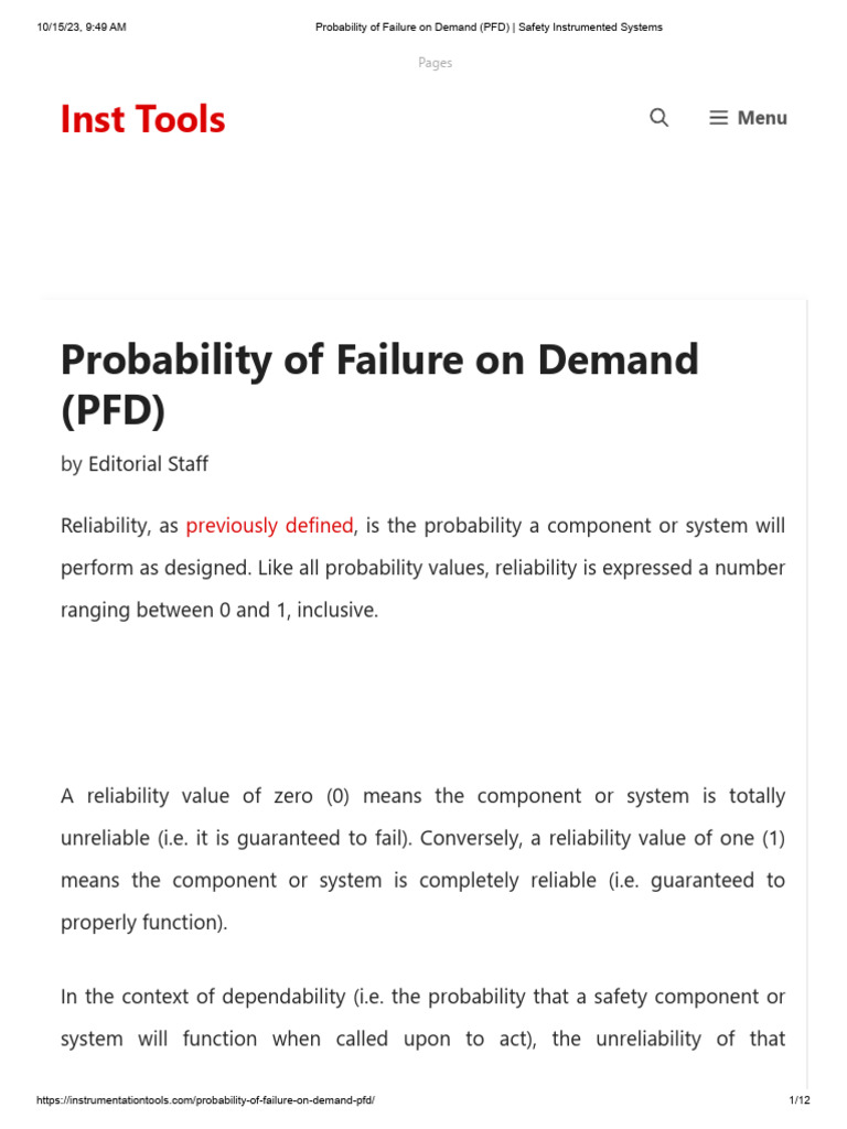 PFD in Safety Instrumented Systems | PDF | Reliability Engineering | Seat Belt