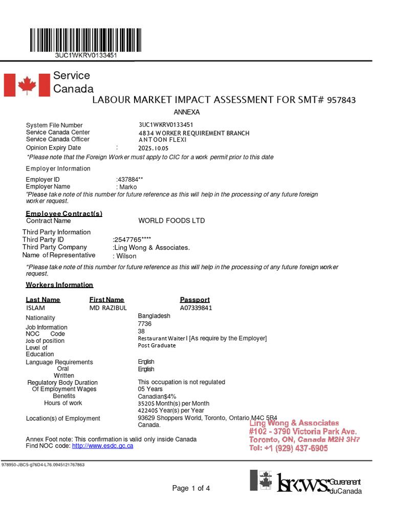 LMIA | PDF | Employment | Foreign Worker