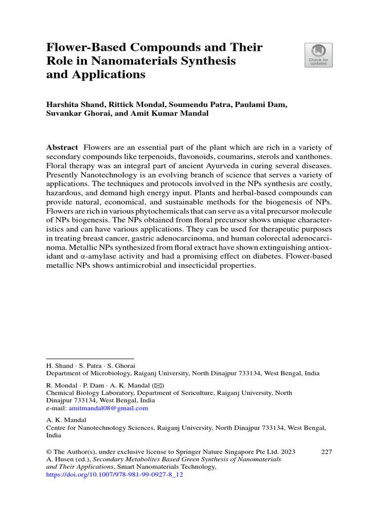 Flower-Based Compounds and Their Role in Nanomaterials Synthesis and ... Flower-Based Compounds and Their Role in Nanomaterials Synthesis and ...