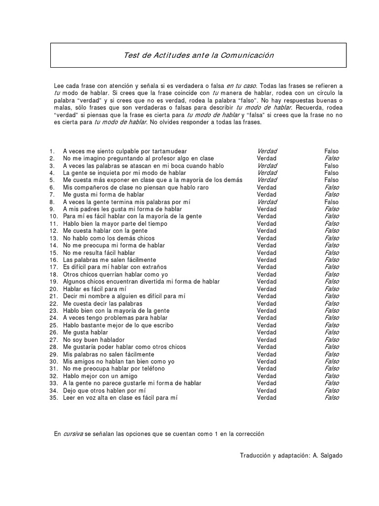 Test de Actitudes Ante La Comun | PDF