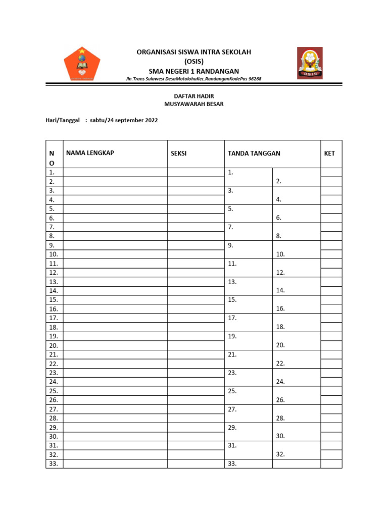Daftar Hadir Mubes OSIS | PDF