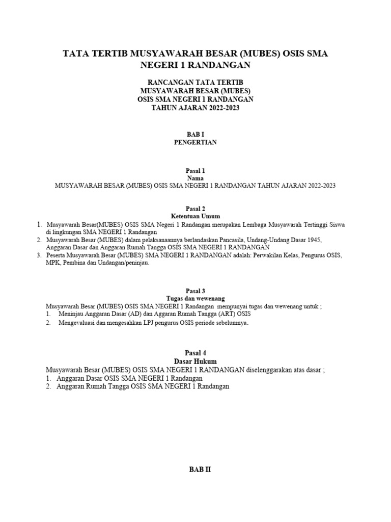 Tata Tertib Musyawarah Besar Osis 2022 | PDF