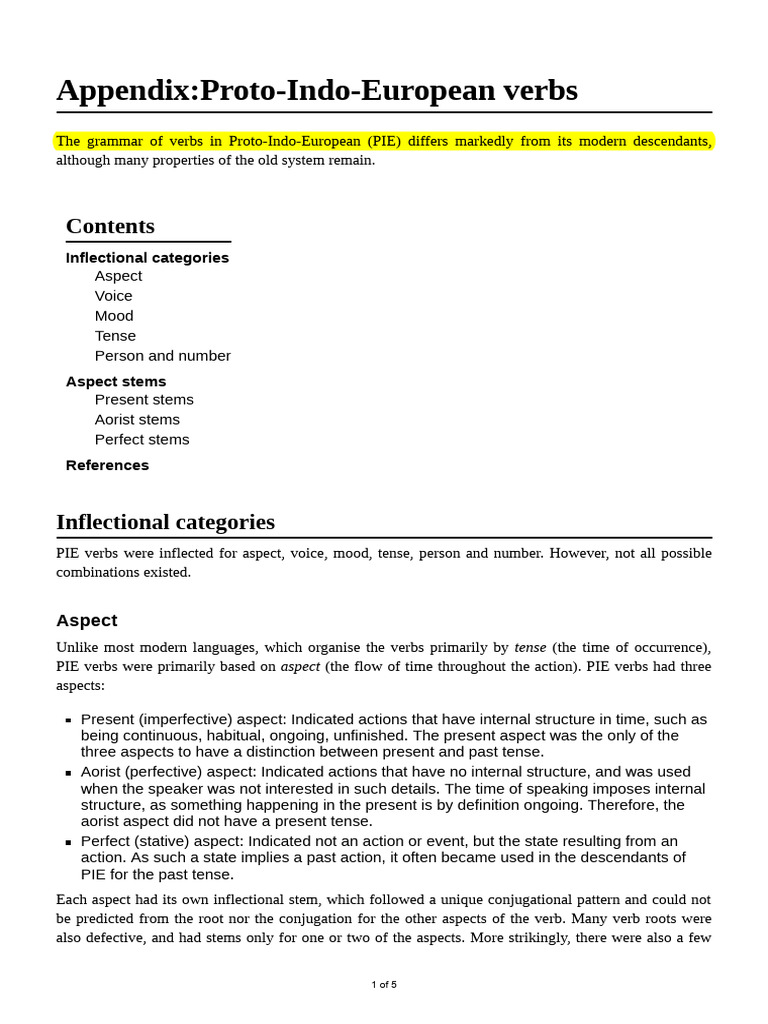 Appendix Proto-Indo-European Verbs | PDF