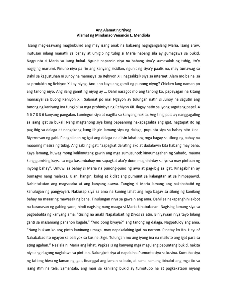 Ang Alamat NG Niyog at Alamat NG Durian | PDF