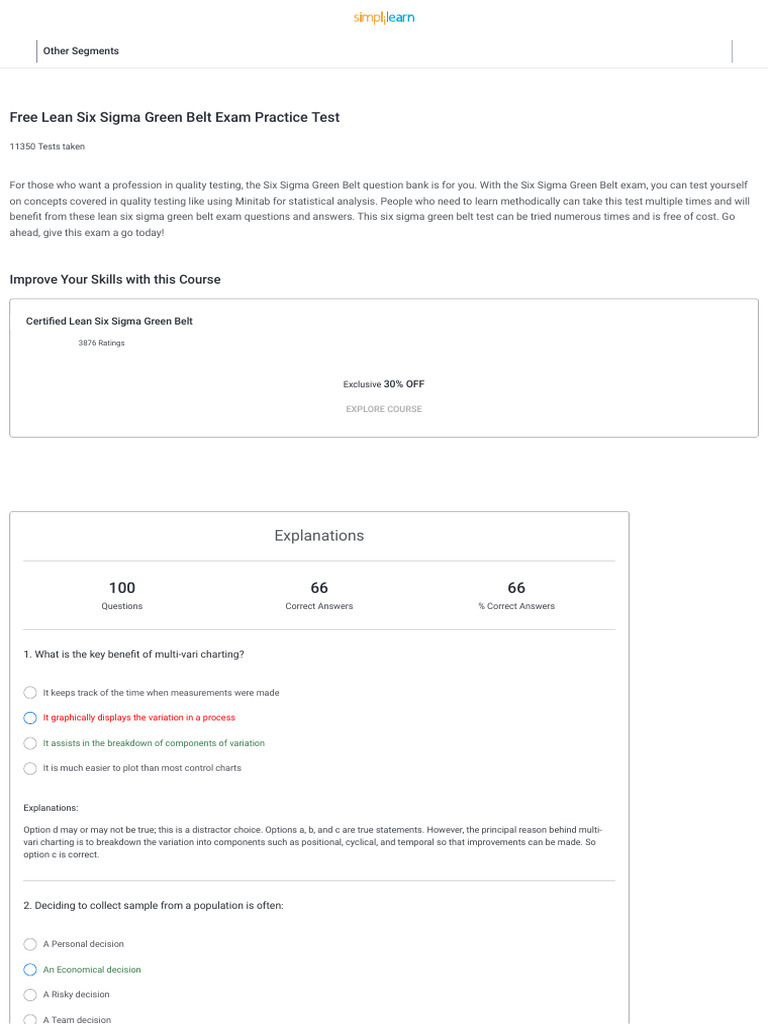 100 Lean Six Sigma Green Belt Exam Questions - Free Practice Test | PDF
