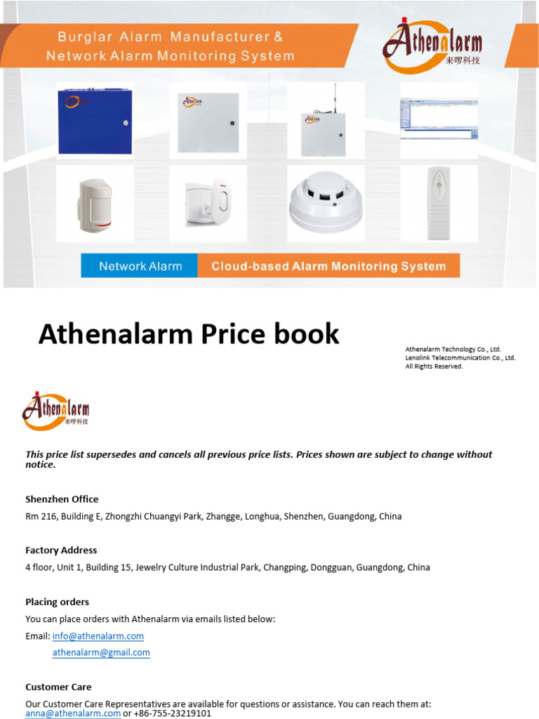 Athenalarm Price Book (20230428) | PDF | Security Alarm | Sensor