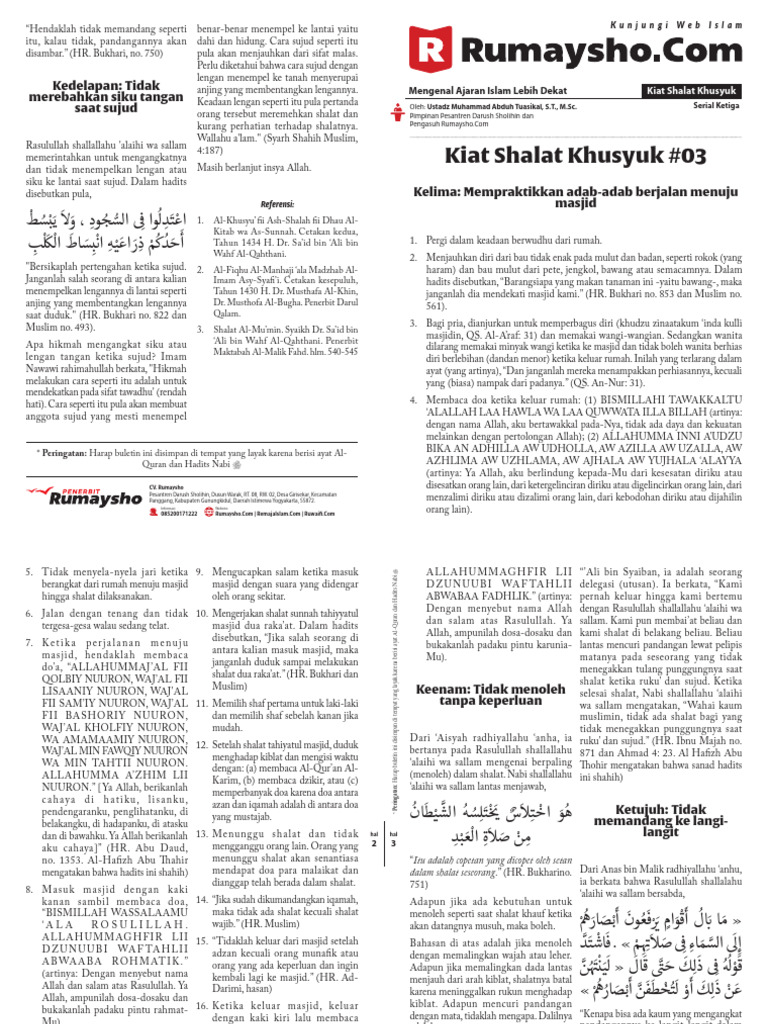 Kiat-Shalat-Khusyuk - Dalma Pelaksanaan | PDF