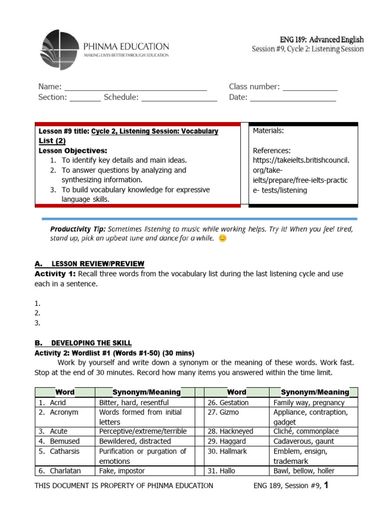 ENG 189 SAS#9 Listening 2324 | PDF | Banana