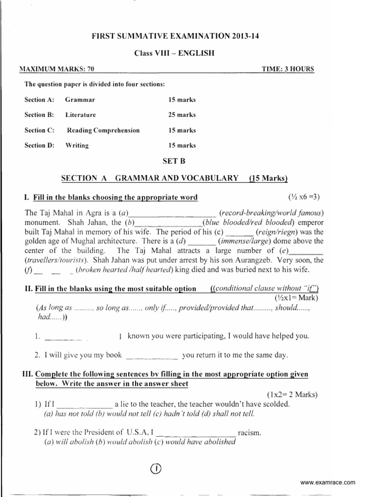 CBSE Class 8 English Paper 1 2014 | PDF