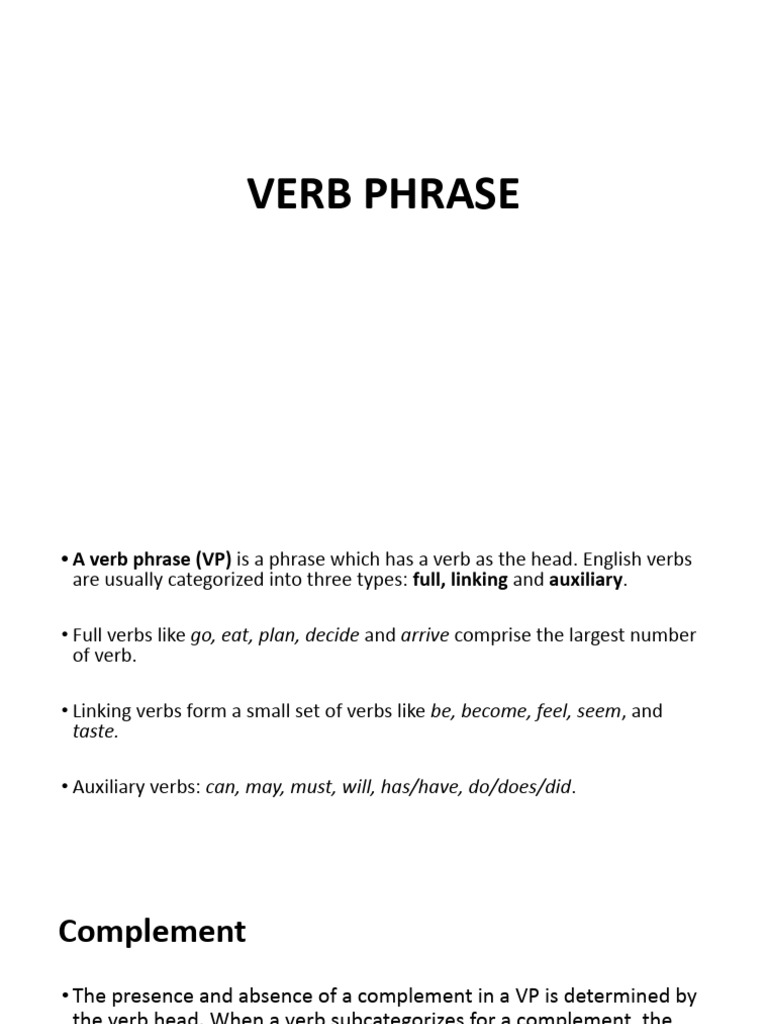 VERB PHRASE (Complement) | PDF | Foreign Language Studies | Self ...