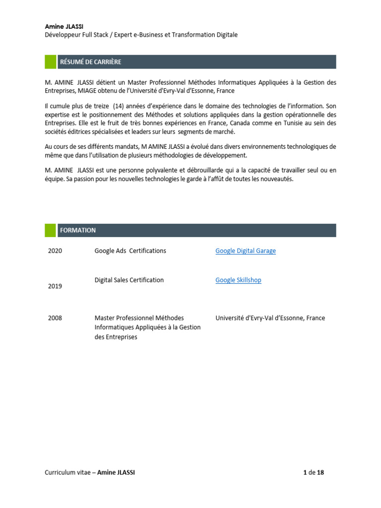 CV - Amine JLASSI | PDF | Commercialisation | PHP