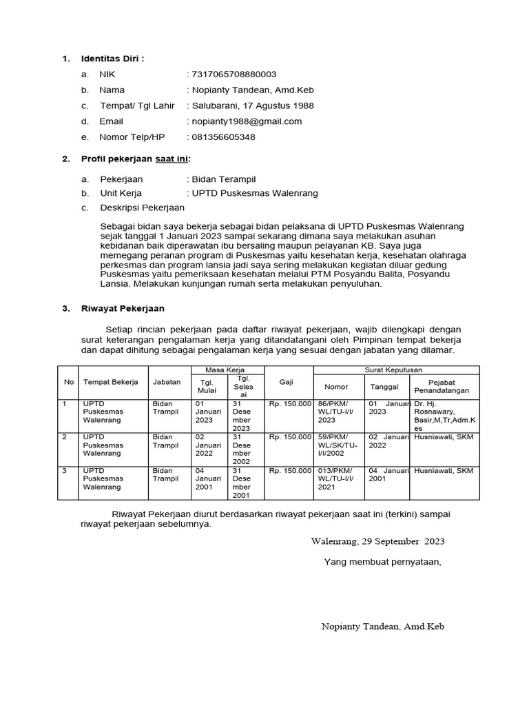 Identitas Diri Nopianty Tandean, Amd - Keb | PDF