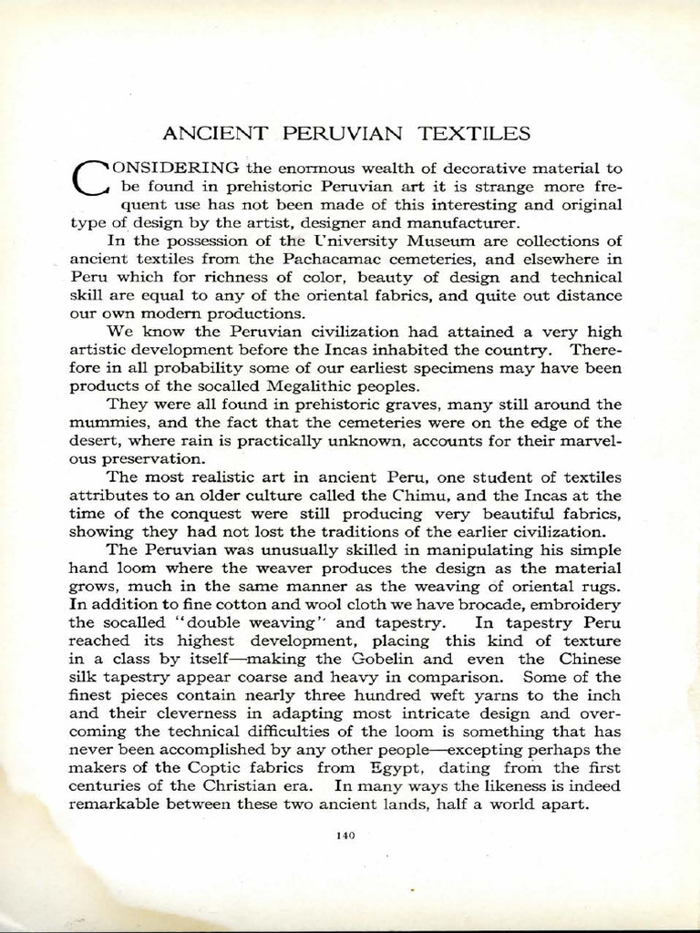 Ancient Peruvian Textiles | PDF