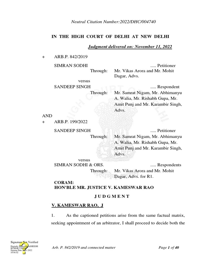 Sandeep Singh Versus Simran Sodhi Ors 444298 | PDF | Arbitration | Justice
