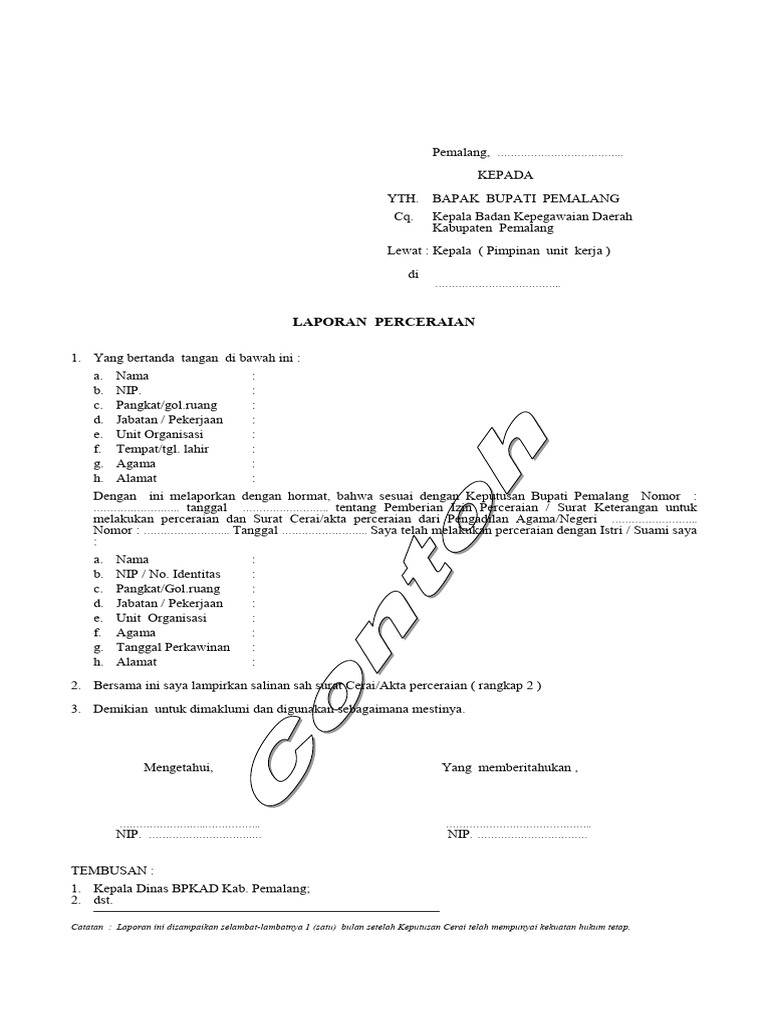 Form Laporan Perceraian | PDF