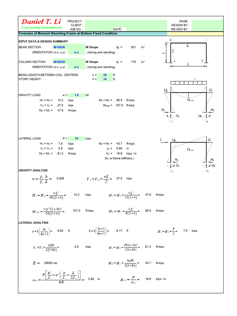 Moment Resisting Frame Design Formulas | PDF | Beam (Structure) | Bending