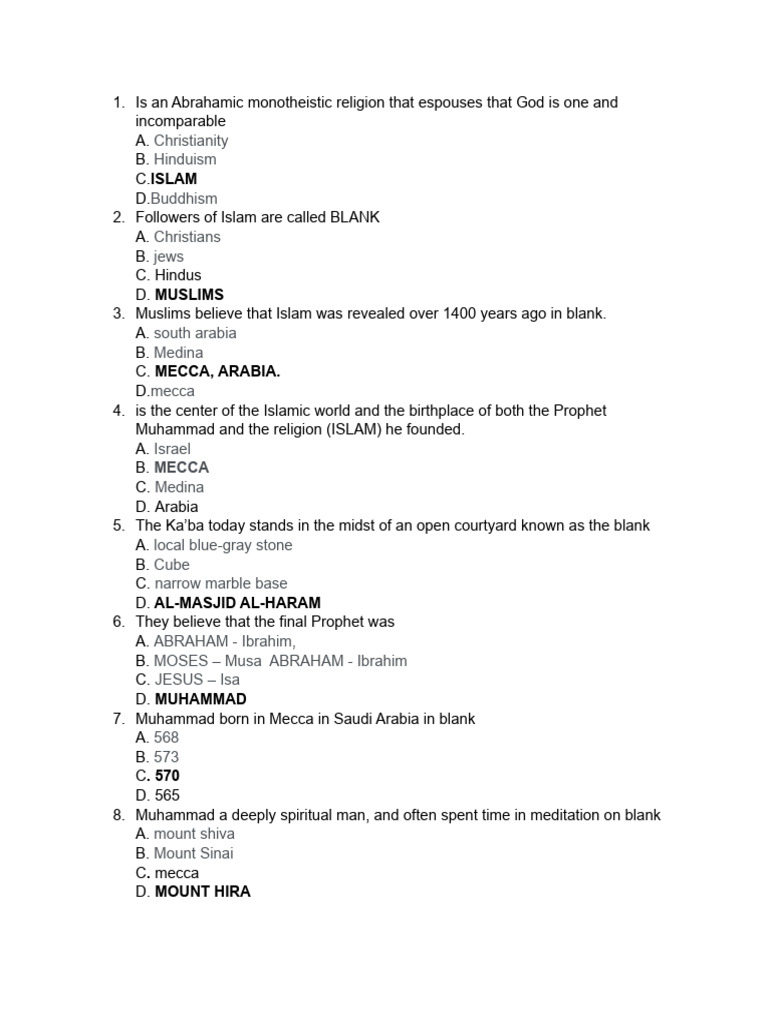 Islam Quiz | PDF | Muhammad | Mecca