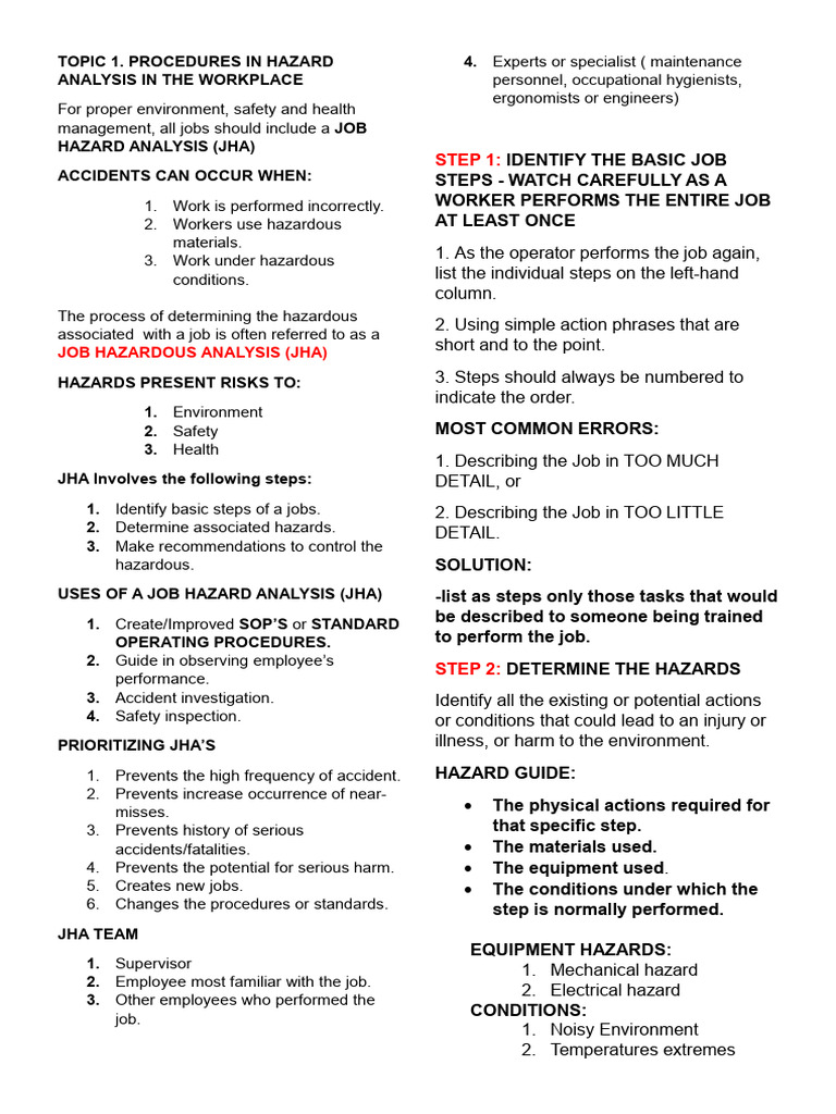 Procedures in Hazard Analysis in The Workplace | PDF | Hazards | Safety