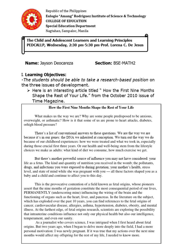 PEDCALLP - Asynchronous Task 1-Module 3 | Download Free PDF | Pregnancy | Fetus