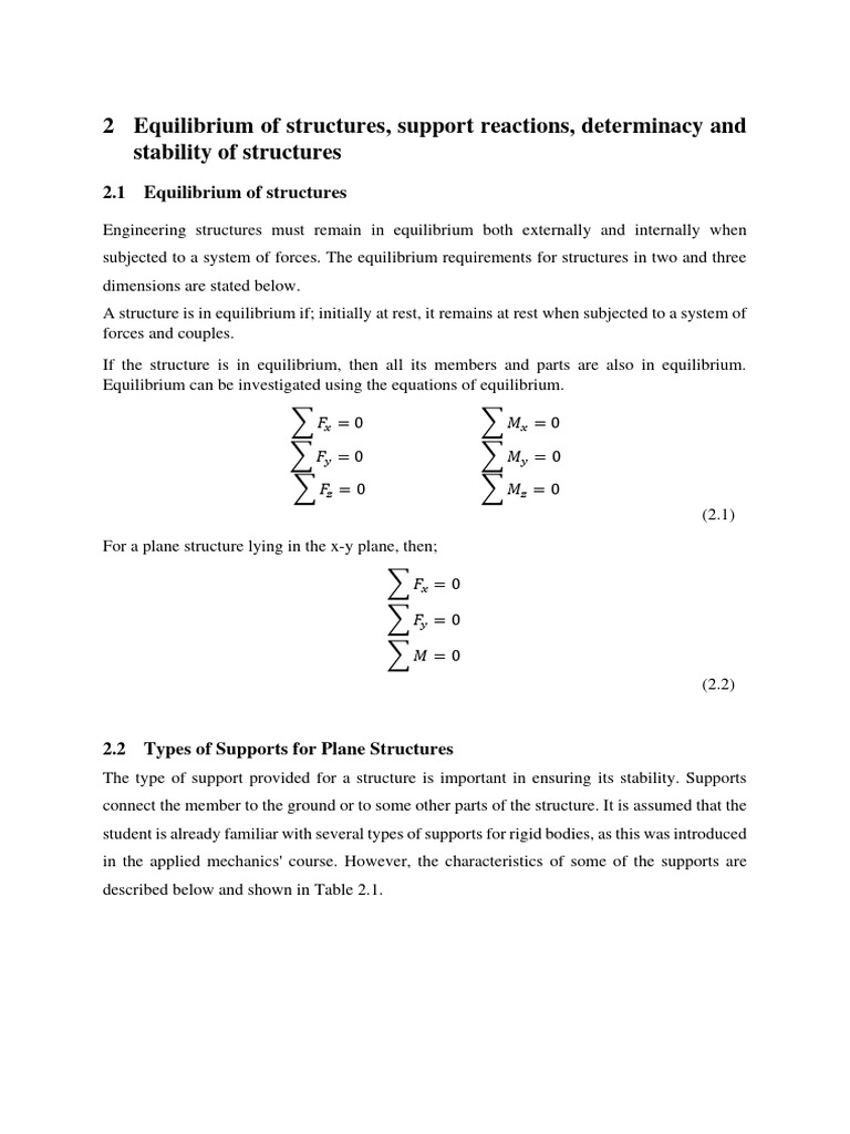 Chapter 2 - Equlibrilium of Structures, Support Reactions Determinacy ... Chapter 2 - Equlibrilium of Structures, Support Reactions Determinacy ...