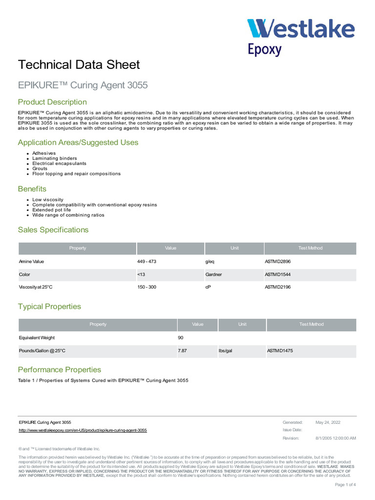 Epikure 3055 Tds | PDF | Epoxy | Applied And Interdisciplinary Physics