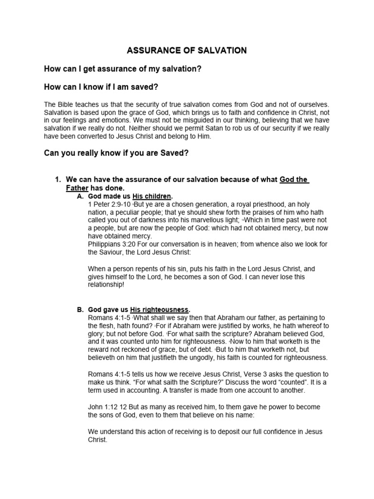 ASSURANCE OF SALVATION (Teacher's Manual) | PDF ASSURANCE OF SALVATION (Teacher's Manual) | PDF