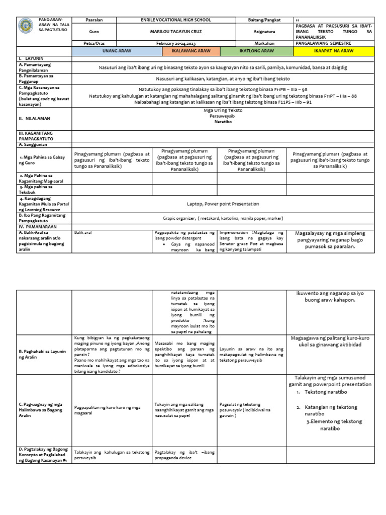 DLL Pagbasa at Pagsusuri No. 4 2023 | PDF