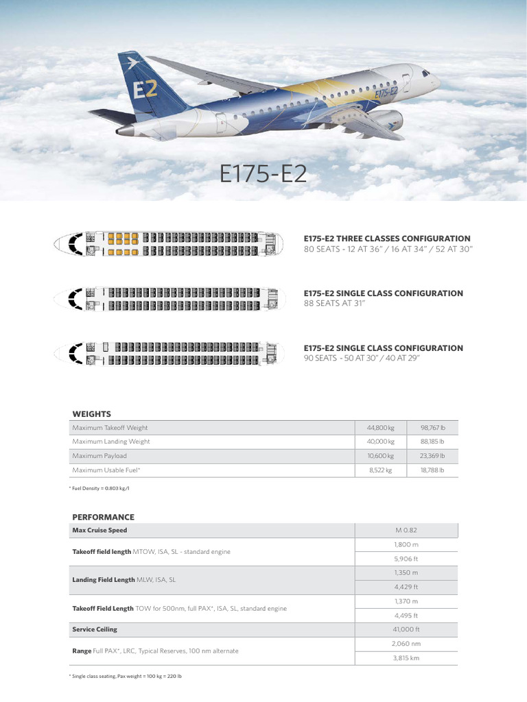 E175 Performance and Seating Details | PDF | Jet Aircraft | Aircraft ...