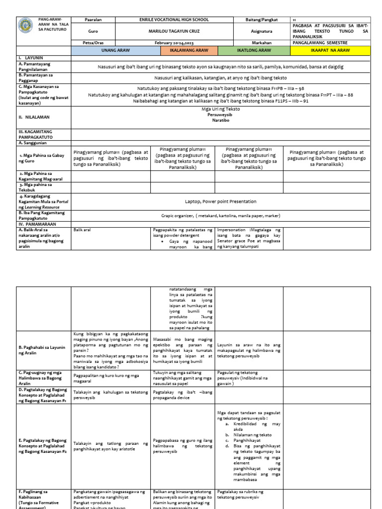 DLL Pagbasa at Pagsusuri No. 3 2023 | PDF